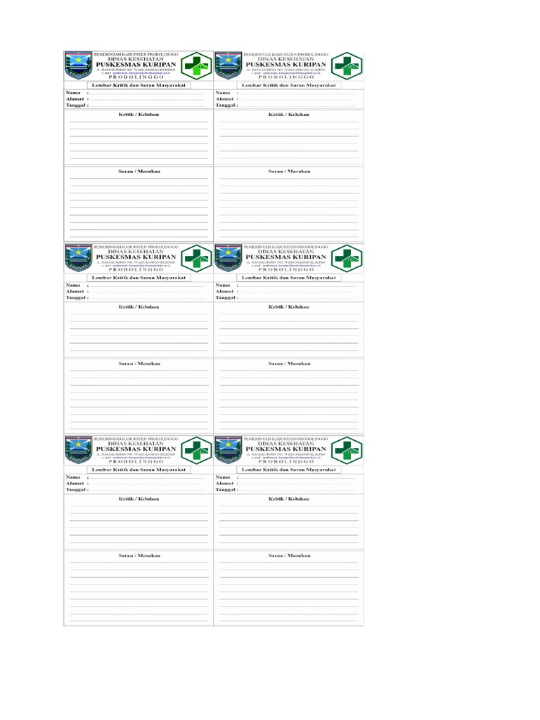 Blanko Kritik Dan Saran | PDF