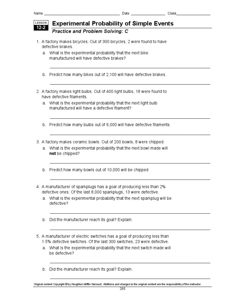 Experimental Probability of Simple Events: Practice and Problem Solving ...