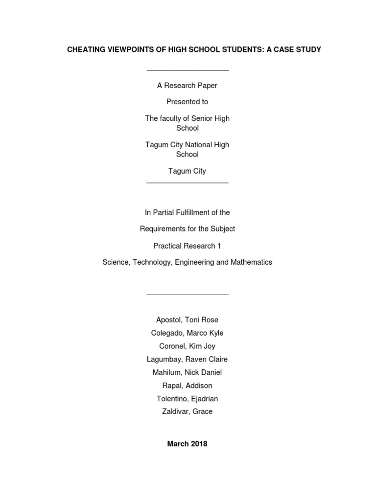Cheating Viewpoints of High School Students: A Case Study | PDF ...