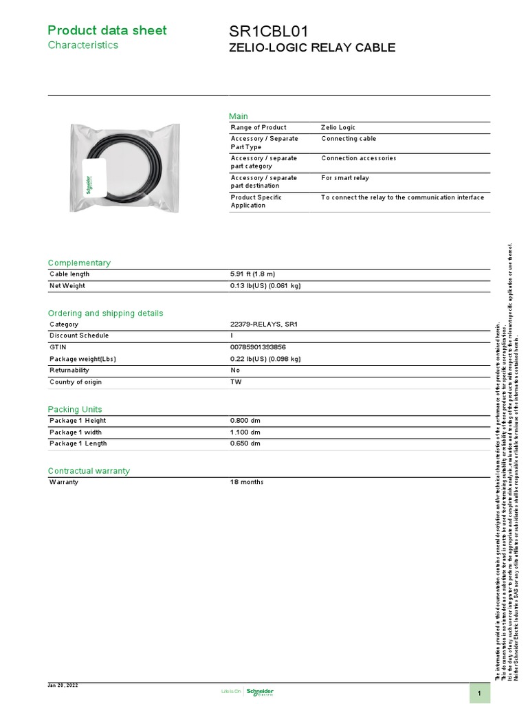 SR1CBL01: Product Data Sheet | PDF | Computing
