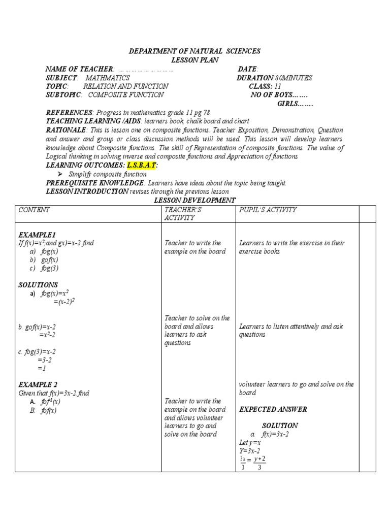 Grade 11 Mathematics Relations and Functions - Composite Function 3 ...
