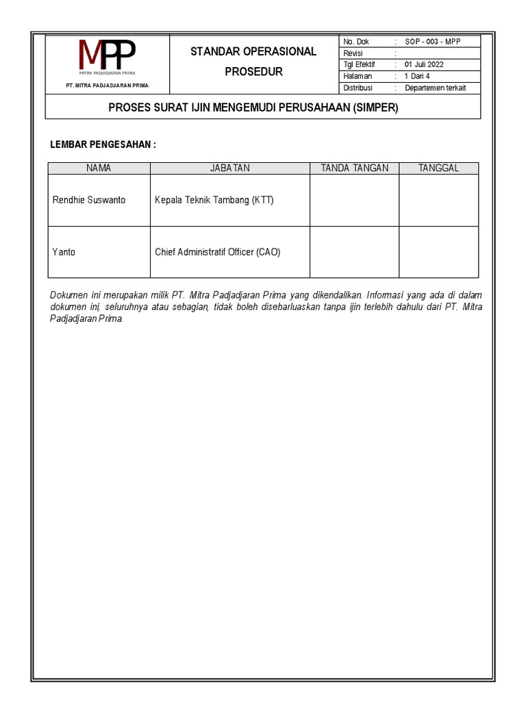 Prosedur Pembuatan SIMPER Perusahaan | PDF | Bisnis | Pengelolaan ...
