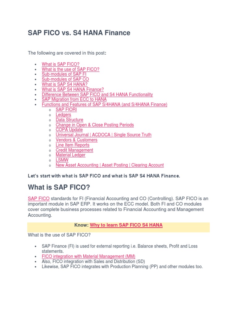 SAP FICO vs S4 HANA Finance Overview | PDF | Profit (Economics) | Variance