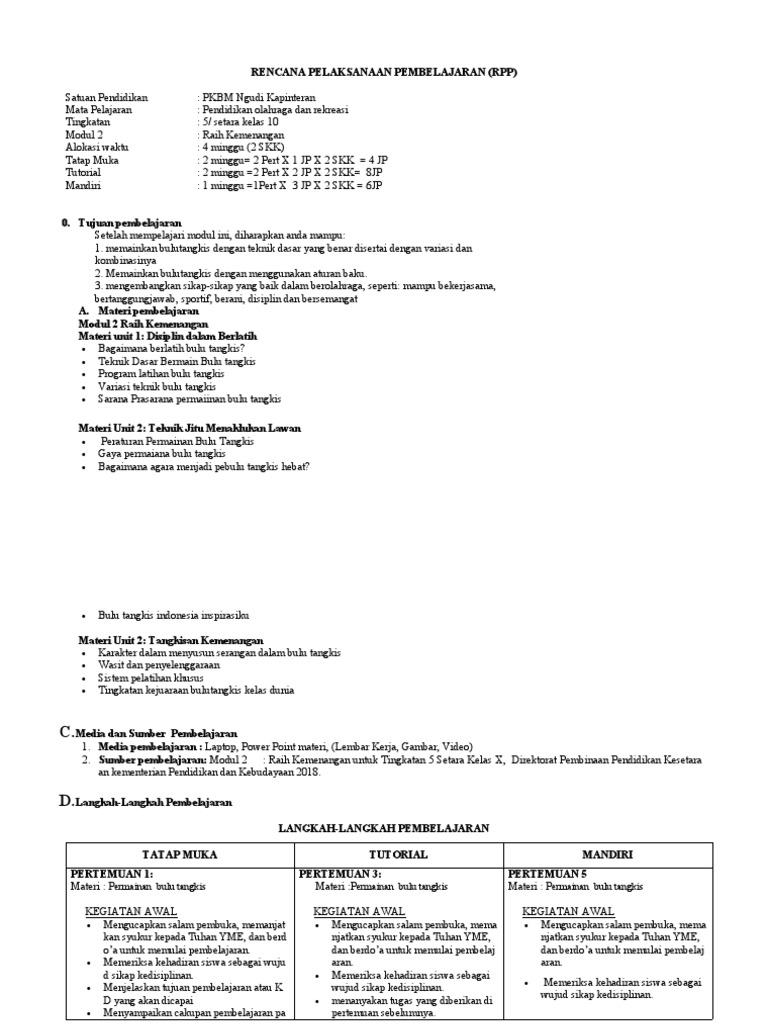 RPP Modul 2 Pendidikan Olahraga Dan Rekreasi | PDF