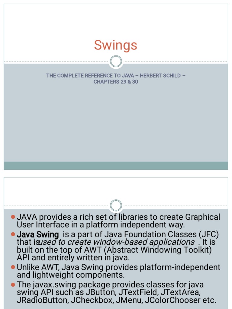 Swings: The Complete Reference To Java - Herbert Schild - Chapters 29 & 30 | PDF | System ...