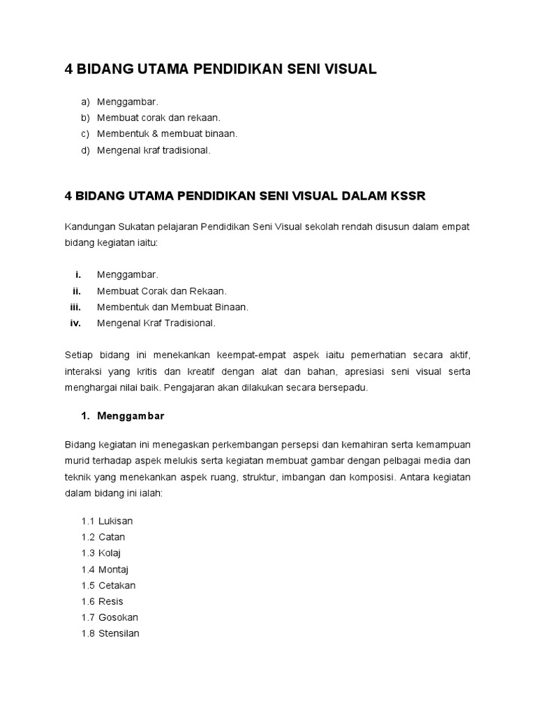 4 Bidang Utama Pendidikan Seni Visual | PDF