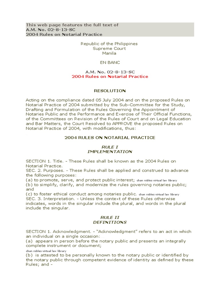 2004 Rules On Notarial Practice | PDF | Notary Public | Signature