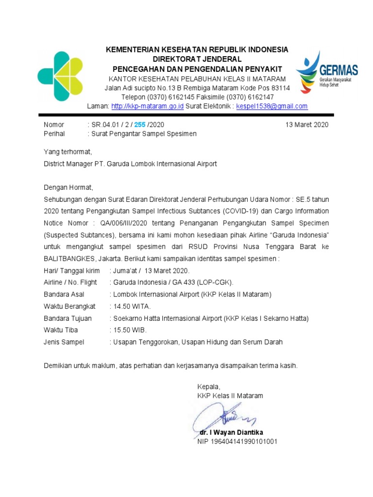 Surat Pengantar Sample Spesimen | PDF