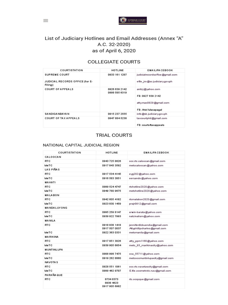 Updated Court Directory | PDF | Judiciaries | Luzon