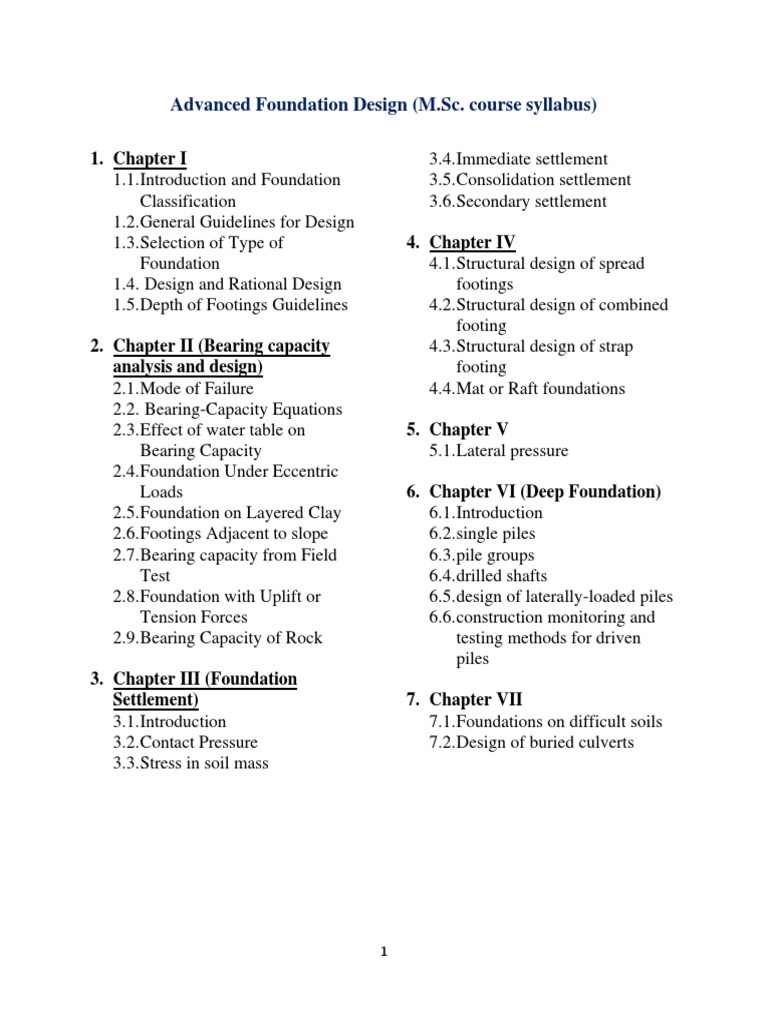 Advanced Foundation Design (M.Sc. Course Syllabus) | PDF | Foundation ...