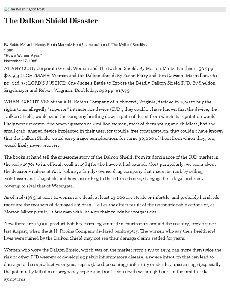 The Dalkon Shield Disaster - The Washington Post | PDF | Infertility ...