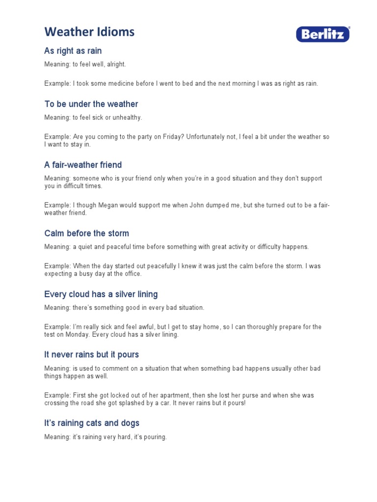 Weather Idioms: As Right As Rain | PDF