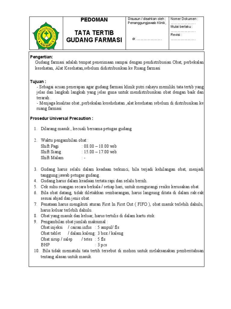 Prosedur Gudang Farmasi Obat 1 | PDF