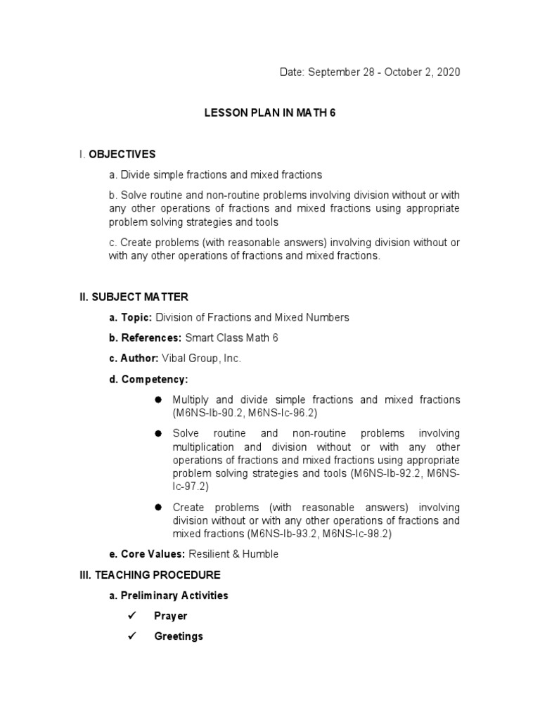 Lesson Plan in Fractions | PDF | Mathematics | Cognition