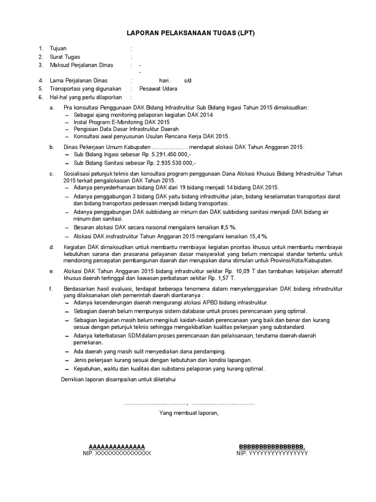 Contoh Surat LPT Dinas | PDF