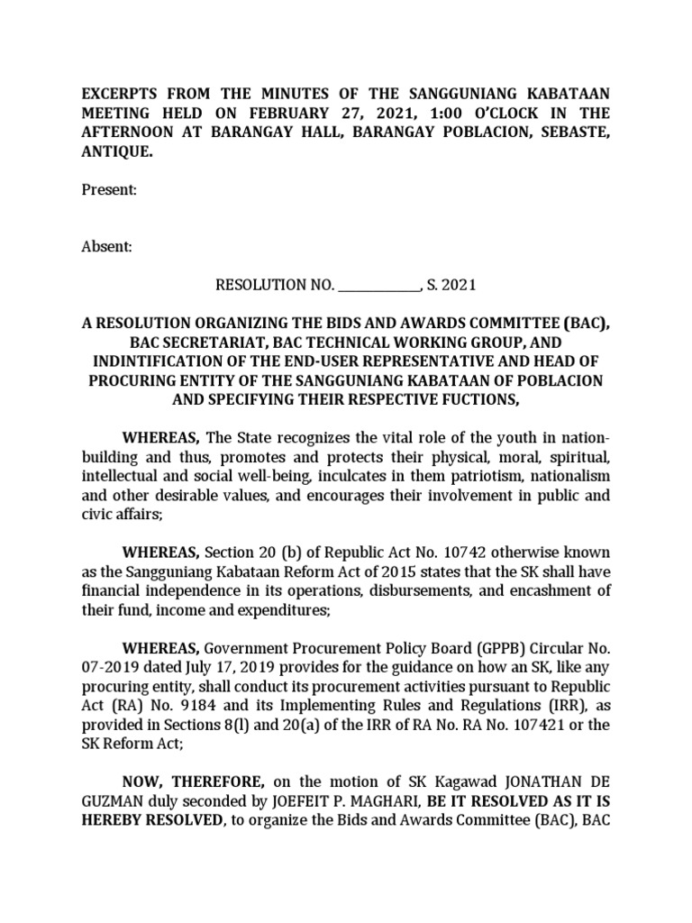 SK Resolution BAC | Download Free PDF | Procurement | Justice