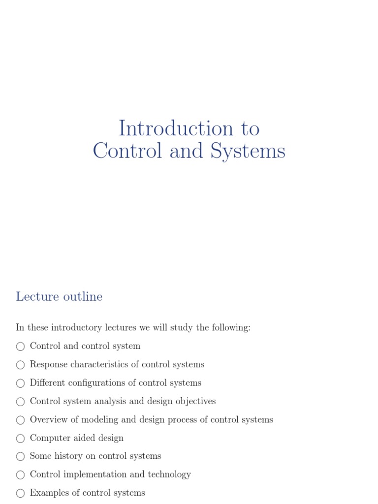 Lecture No.1 - Control Systems | PDF | Control Theory | Control System