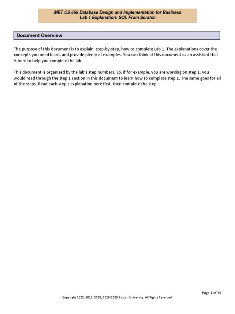 Document Overview: MET CS 669 Database Design and Implementation For Business Lab 1 Explanation ...