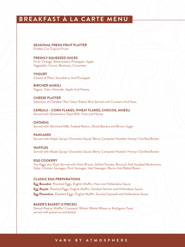 Varu Breakfast La Carte Menu Aug 2020 | PDF