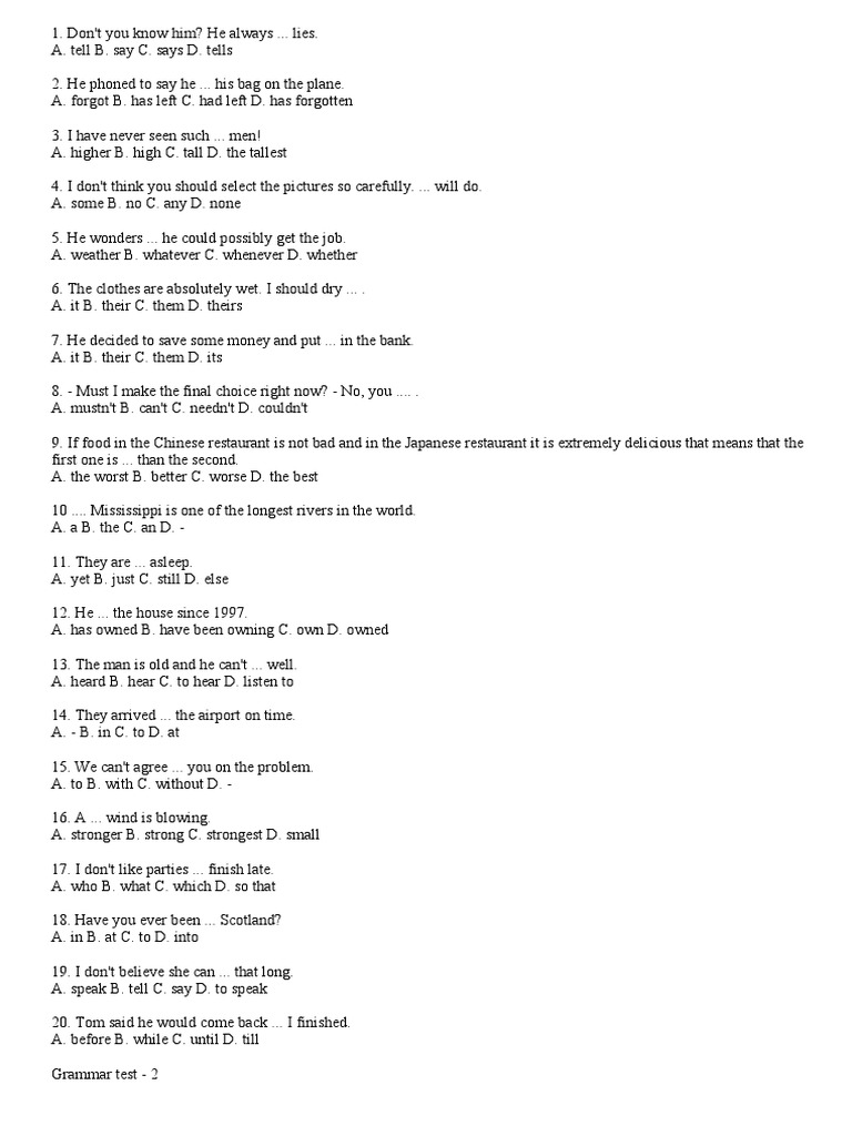 Mixed Grammar Test | PDF