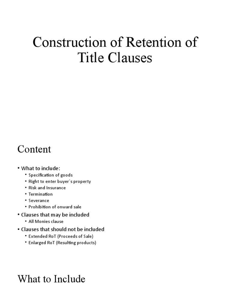 Retention of Title Presentation | PDF | Private Law | Common Law