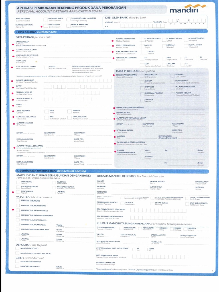 FORM Aplikasi Pembukaan Rek Mandiri | PDF
