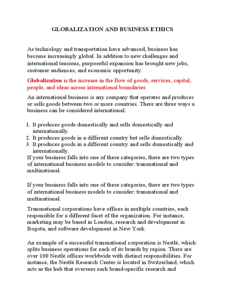 Globalization and Business Ethics | PDF | Corporate Social ...