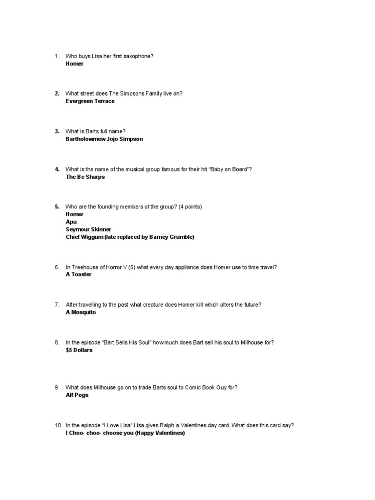 Simpsons Trivia Questions | PDF | Lisa Simpson | The Simpsons