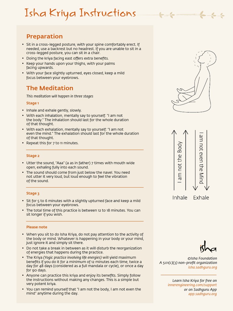 Isha Kriya Instructions 2020 PDF | PDF | Meditation | Spirituality