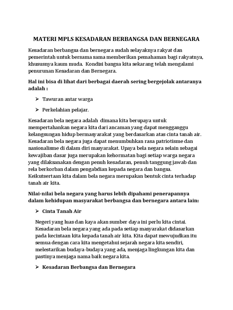 Materi MPLS Kesadaran Berbangsa Dan Bernegara | PDF