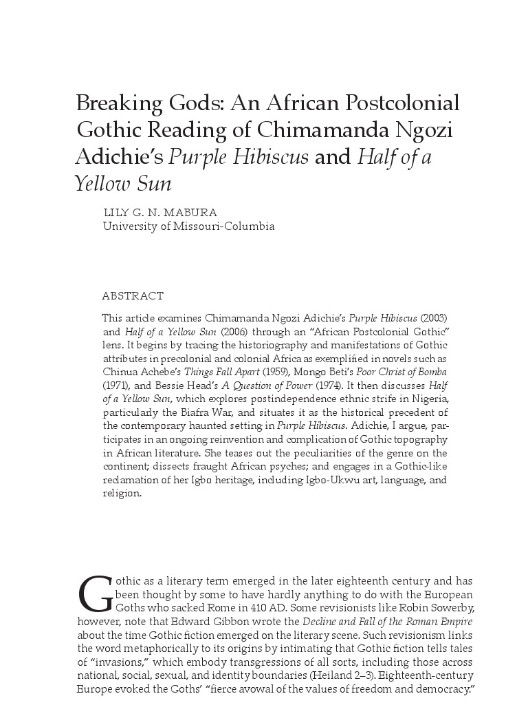 Breaking Gods - An African Postcolonial Gothic Reading of Chimamanda ...