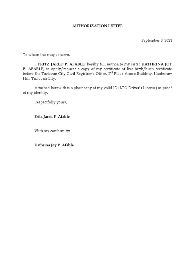 Authorization Letter | PDF