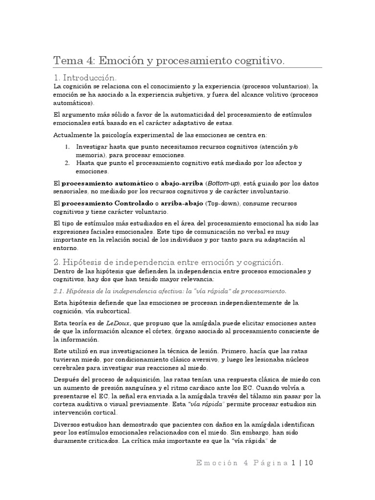Tema 4 Psicología De La Emoción Uned Pdf Las Emociones Memoria