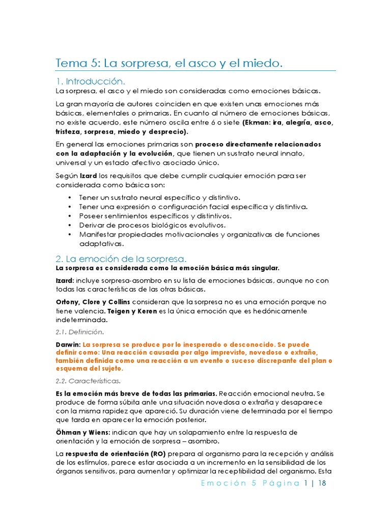Tema 5 Psicología De La Emoción Uned Pdf Las Emociones Temor