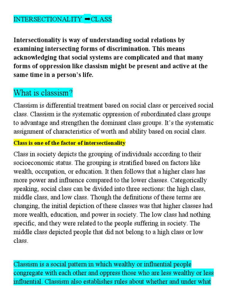 What Is Classism?: Class Is One of The Factor of Intersectionality ...