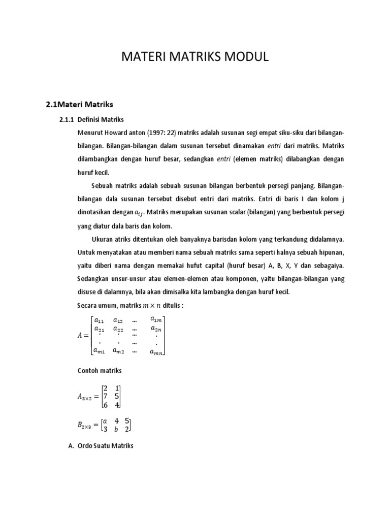 Materi Matriks Modul | PDF | Metode & Bahan Ajar