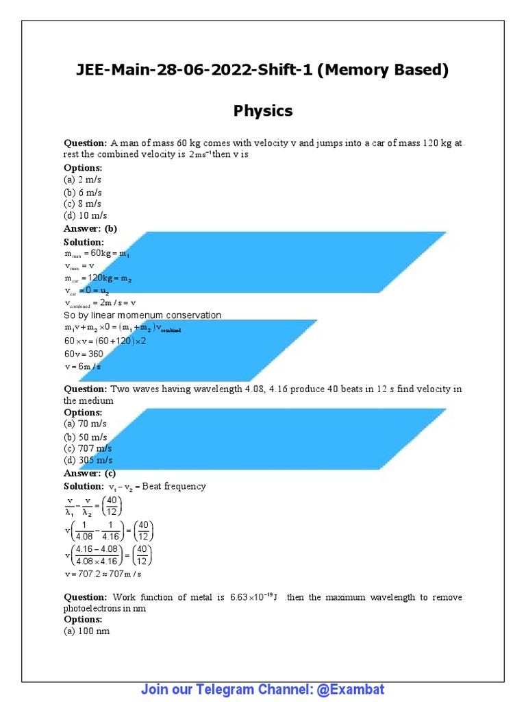 JEE Main 2022 Shift 1 Question Paper | PDF | Amine | Chemistry