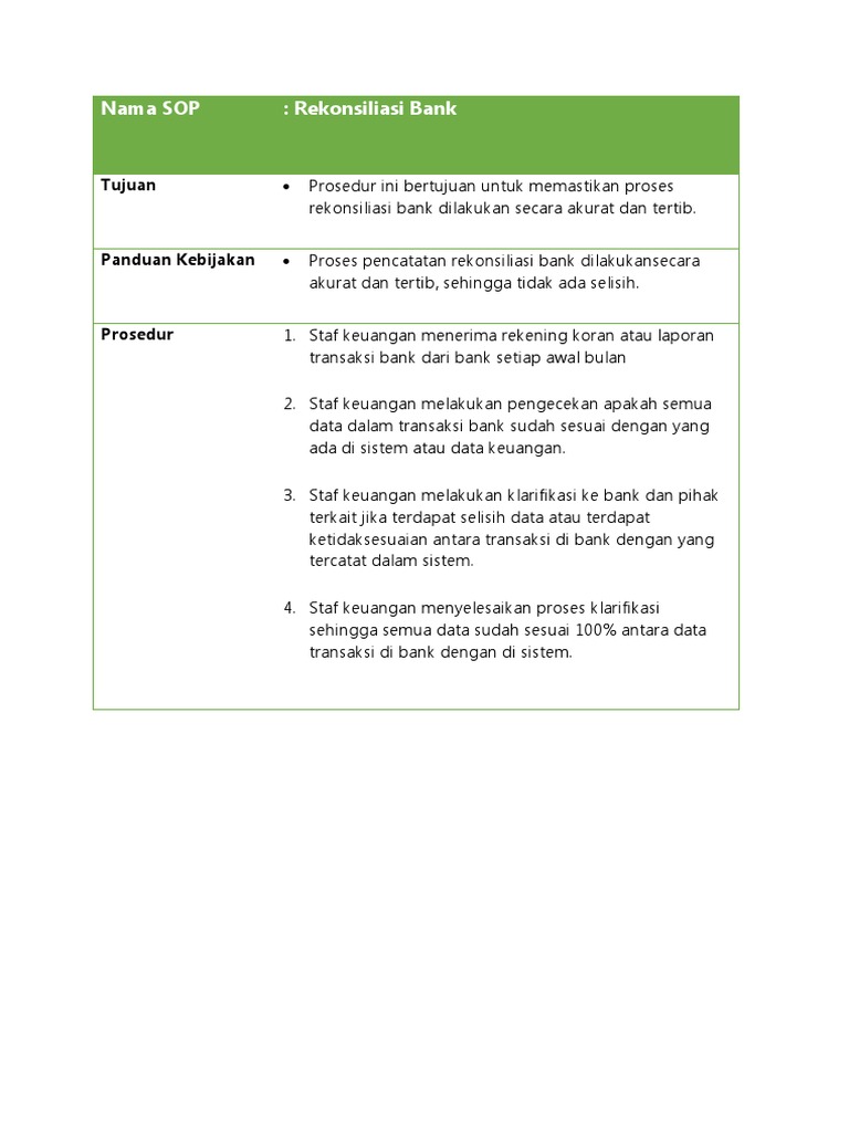 09 SOP Rekonsiliasi Bank | PDF