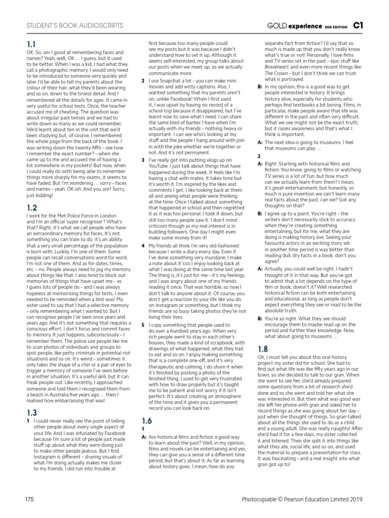 Gold Exp C1 SB Audioscript | PDF | Memory | Sports