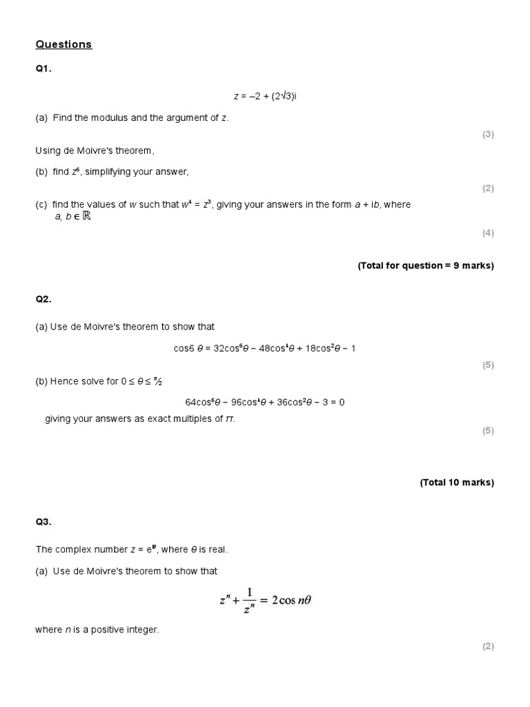 1) A Level Further Maths Complex Numbers QP | PDF | Complex Number ...
