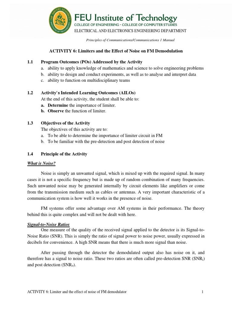 Lab Activity No. 6 - Limiters and The Effect of Noise On FM ...