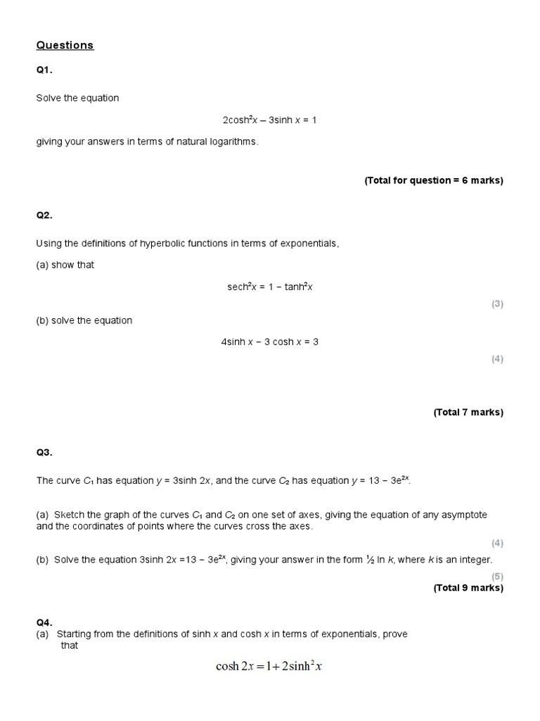 5) A Level Further Maths Hyperbolic Functions QP | PDF | Combinatorics ... 5) A Level Further Maths Hyperbolic Functions QP | PDF | Combinatorics ...