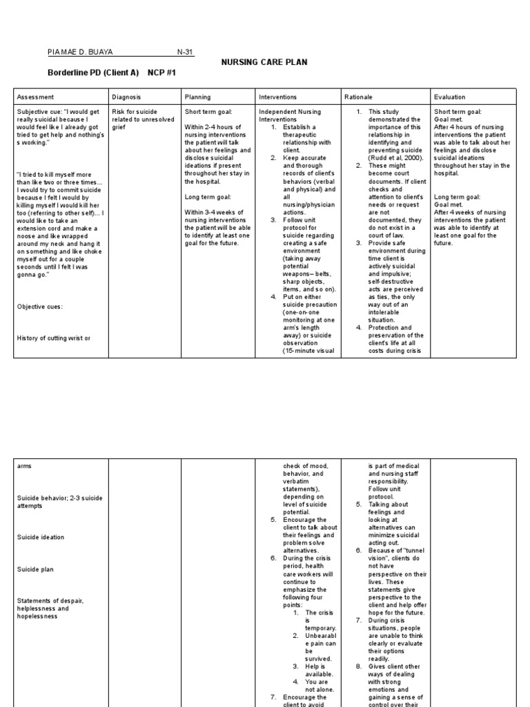 NCP PD - Buaya | PDF | Nursing | Suicide
