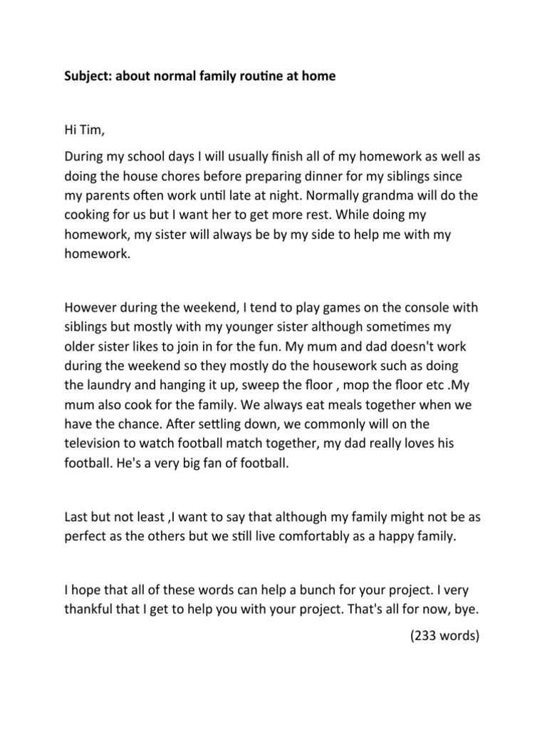 Family Routine at Home Explained | PDF | Cooking, Food & Wine | Wellness