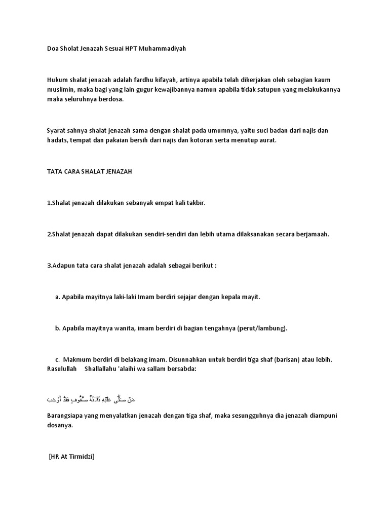 Doa Sholat Jenazah Sesuai HPT Muhammadiyah | PDF