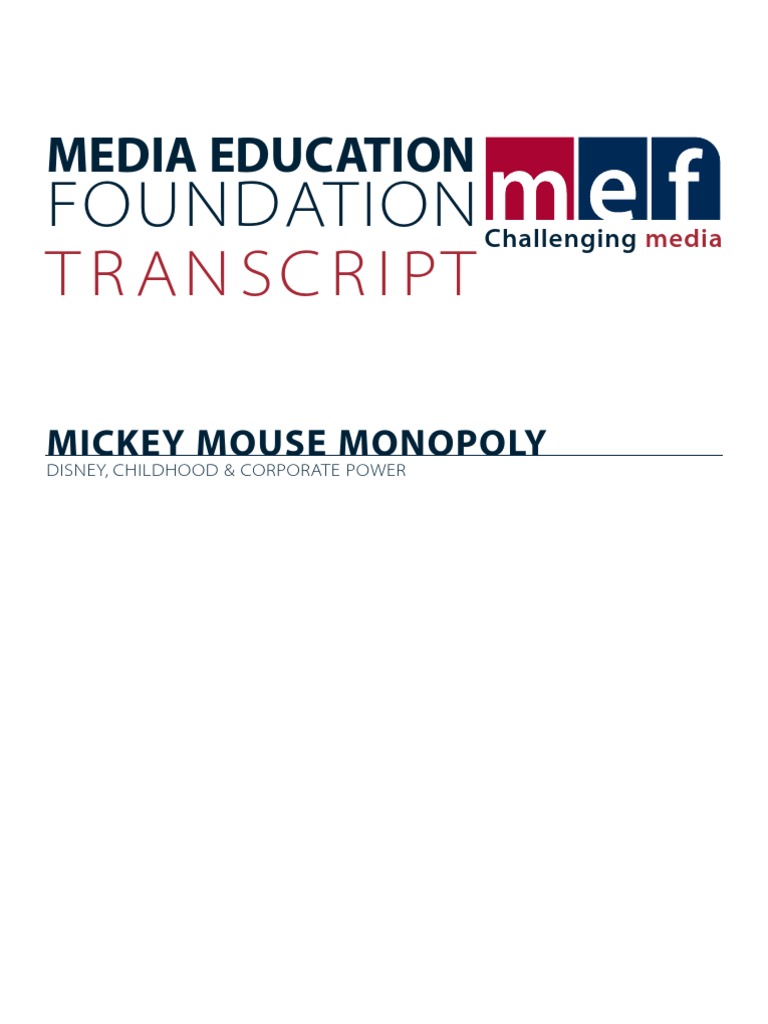 Mickey Mouse Monopoly: Media Influence | PDF | The Walt Disney Company ...
