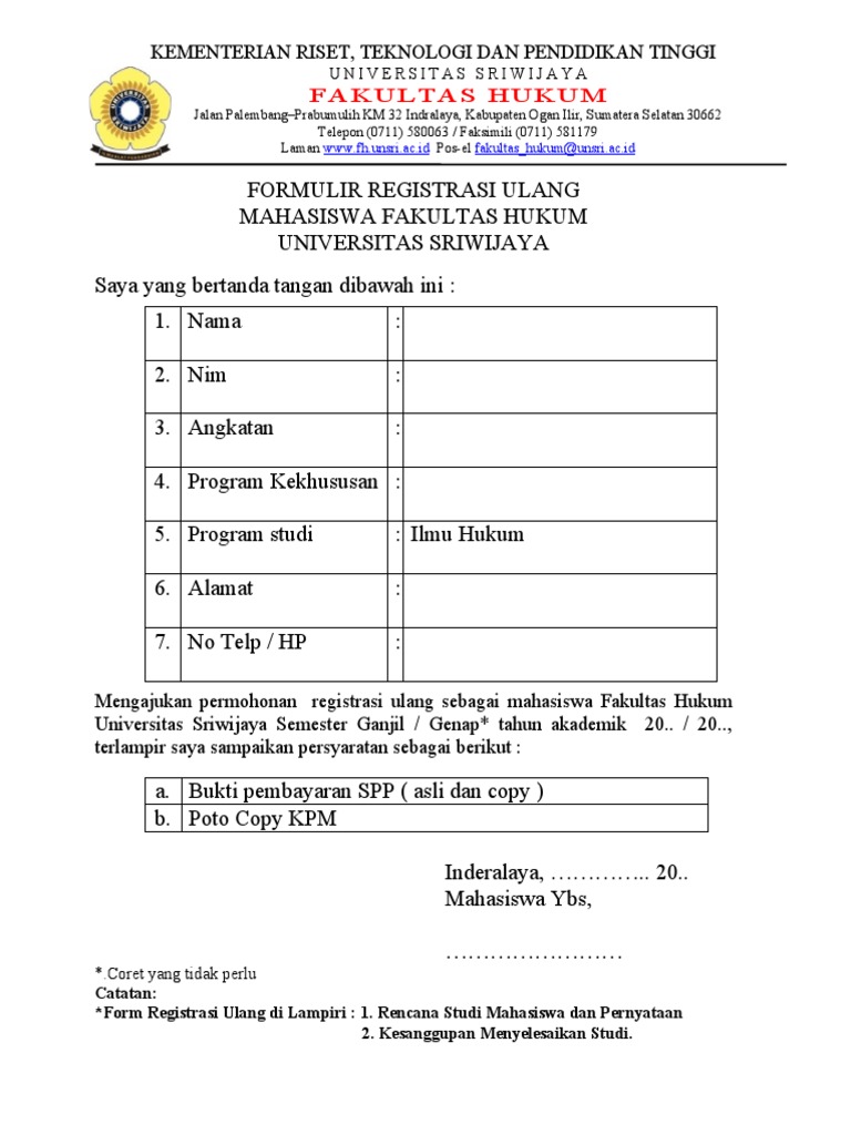 Formulir Registrasi Ulang | PDF