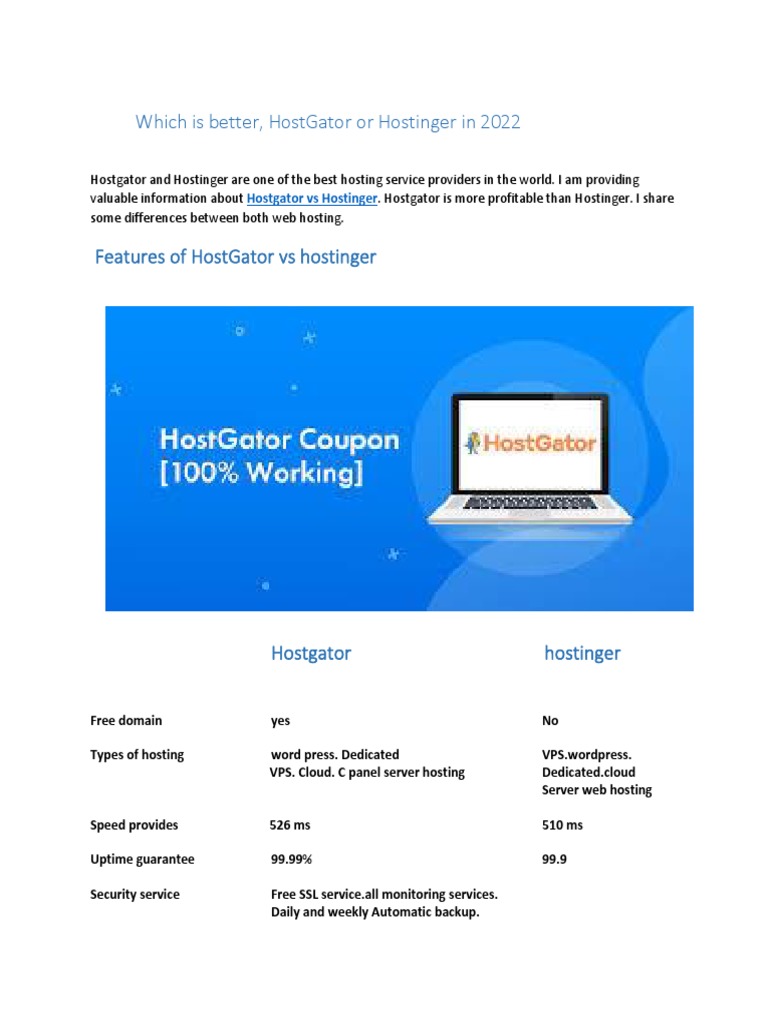 Hostgator Vs Hostinger | PDF | Computer Science | Online Services
