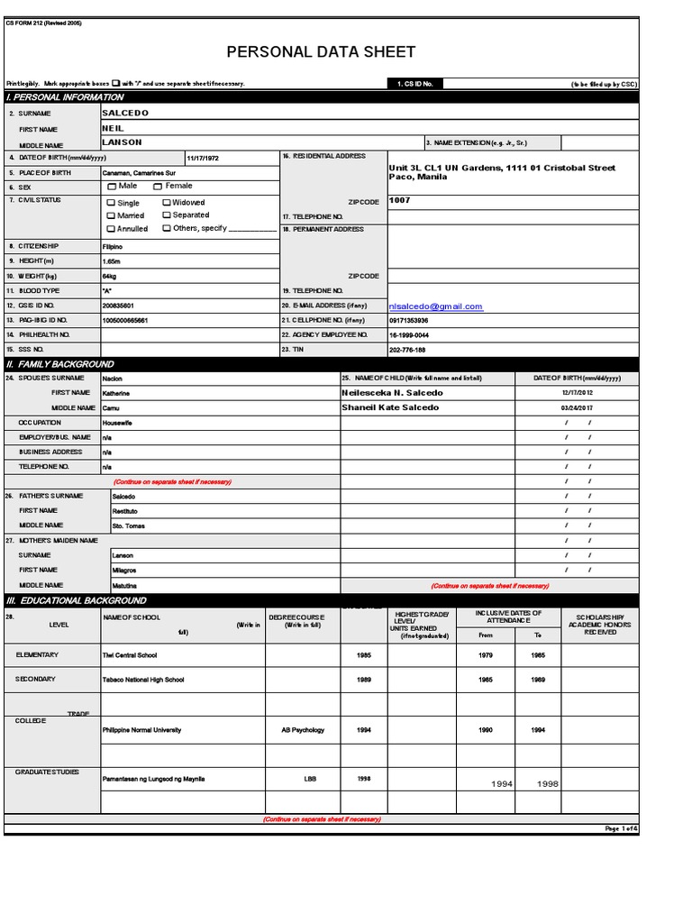 Personal Data Sheet: Q Q Q Q Q Q | PDF | Justice | Crime & Violence