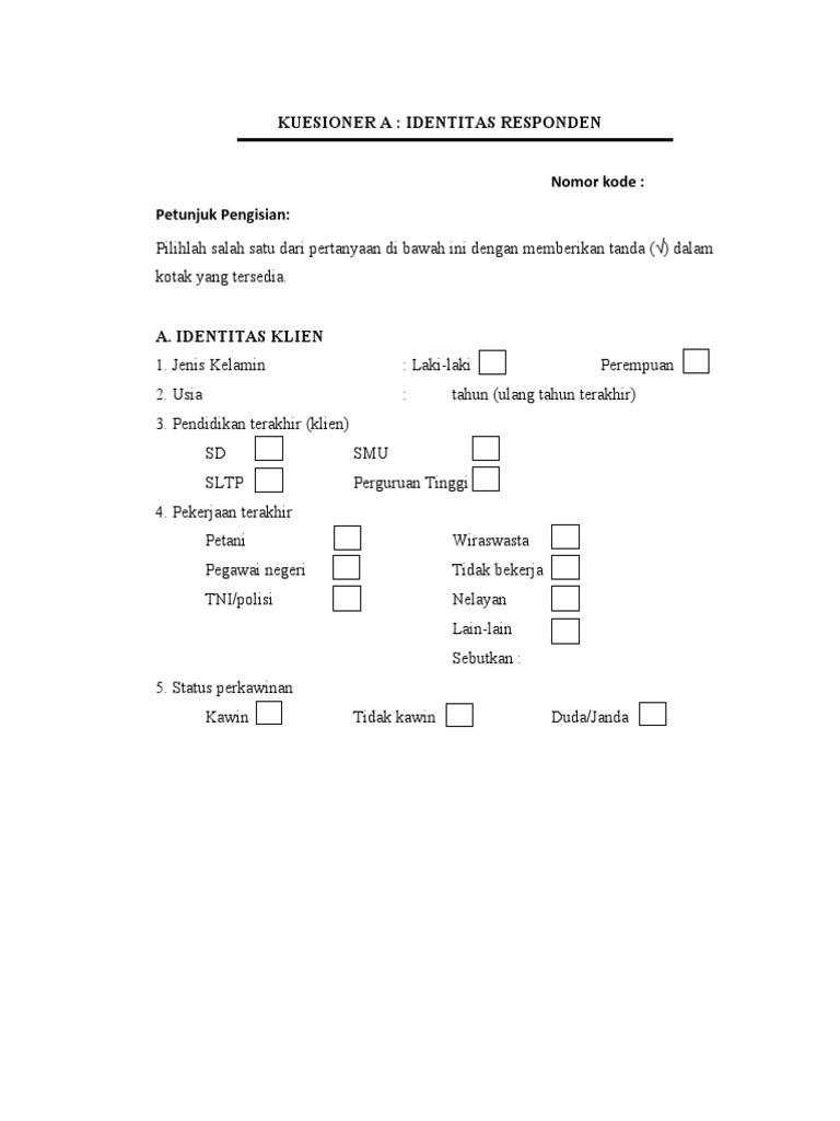 KUESIONER IDENTITAS RESPONDEN | PDF